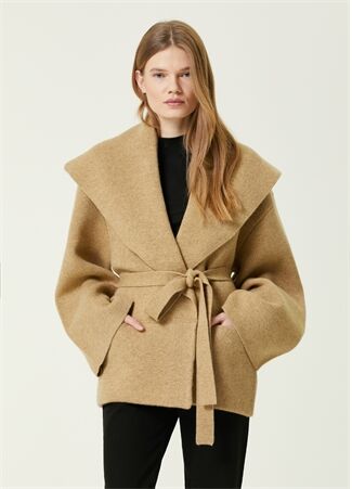 Toteme Kadın Bej Şal Yaka Kuşaklı Yün Ceket S EU