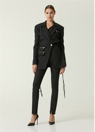 Ceren Ocak Kadın Koyu Gri Yırtmaç Detaylı Pantolon 40 EU