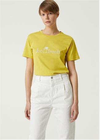 Beymen Club Kadın Sarı Taşlı Yazı Baskılı T-shirt XS