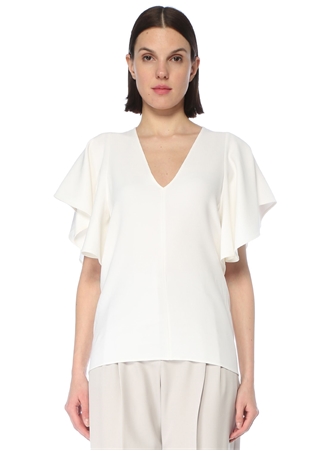 Stella McCartney Kadın Mallory Beyaz V Yaka Kolu Volanlı Bluz 38 IT Stella McCartney Kadın Mallory Beyaz V Yaka Kolu Volanlı Bluz 38 IT