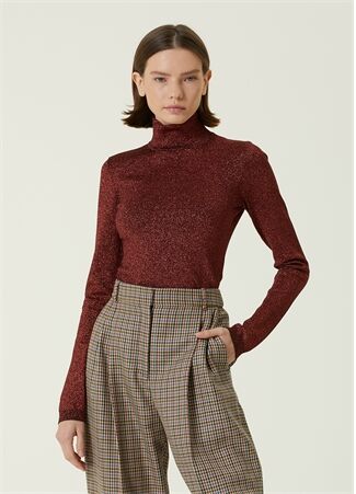 Stella McCartney Kadın Liquid Shine Bordo Dik Yaka Kazak 42 IT