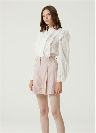 Zimmermann Kadın Mae Ekru Dik Yaka Puantiyeli Bluz Bej 3 US