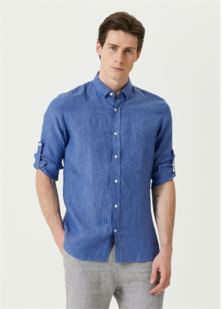 Fiji Erkek Slim Fit Mavi Keten Gömlek S Eu Fiji Erkek Slim Fit Mavi Keten Gömlek S Eu