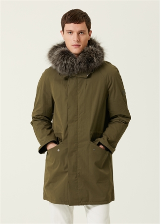 Yves Salomon Erkek Haki Kapüşonlu Beli Büzgülü Parka Yeşil 46 IT
