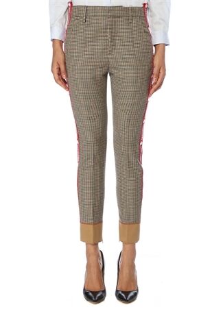 Dsquared2 Kadın Bej Kazayağı Desenli Logo Bantlı Yün Pantolon 40 IT