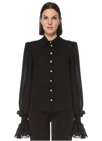 Balmain Kadın Siyah Manşet Detaylı İpek Gömlek 40 FR