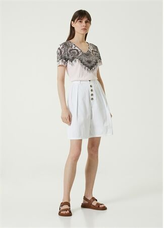 Etro Kadın Beyaz Yakası Etnik Desenli T-shirt Pembe 38 IT