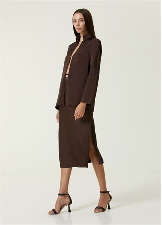 Jacquemus Kadın Kahverengi Bant Detaylı Midi Etek 36 FR