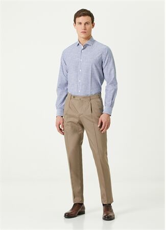 Pal Zileri Erkek Vizon Pilili İpek Pantolon Kahverengi 48 IT