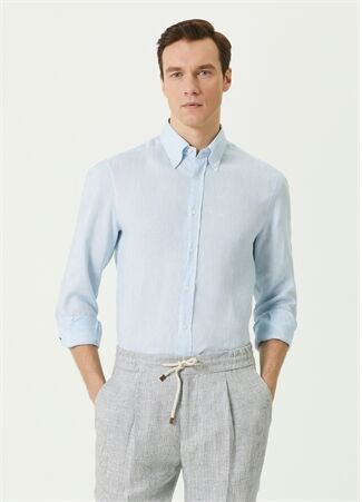 Brunello Cucinelli Erkek Mavi Keten Gömlek S EU