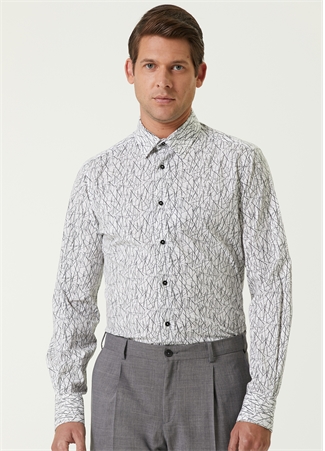 Palzileri Lab Erkek Beyaz Kontrast Desenli Gömlek 4 IT Palzileri Lab Erkek Beyaz Kontrast Desenli Gömlek 4 IT