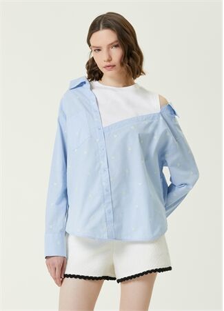Maje Kadın Mavi Beyaz Asimetrik Kesim Gömlek Us Maje Kadın Mavi Beyaz Asimetrik Kesim Gömlek Us