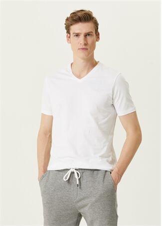 Beymen Collection Erkek Beyaz V Yaka Basic T-shirt S EU