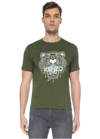 Kenzo Erkek Haki Kaplan Baskılı Logolu T-shirt S EU