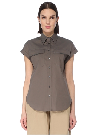 Brunello Cucinelli Kadın Antrasit Polo Yaka Taş Detaylı Gömlek Gri S EU