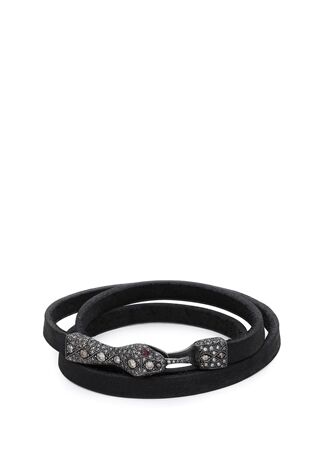 Emre Osmanlar Kadın Ruby Serpent Siyah Deri Bileklik Gri EU Emre Osmanlar Kadın Ruby Serpent Siyah Deri Bileklik Gri EU