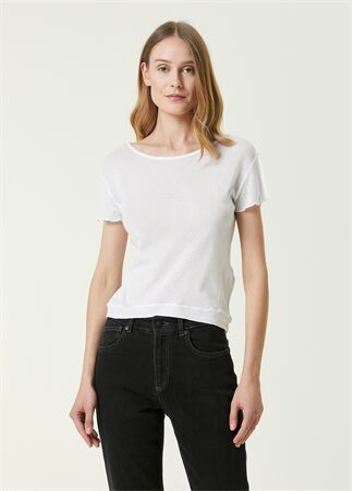 American Vintage Kadın Beyaz Kayık Yaka T-shirt S EU