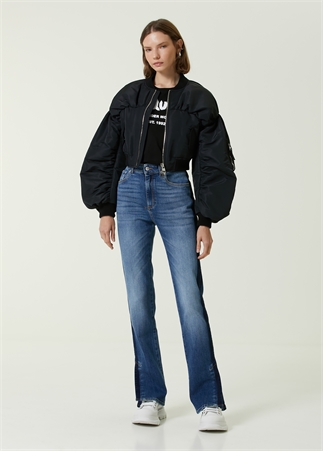 Alexander McQueen Kadın Mavi Şeritli Bol Paça Jean Pantolon 26 US