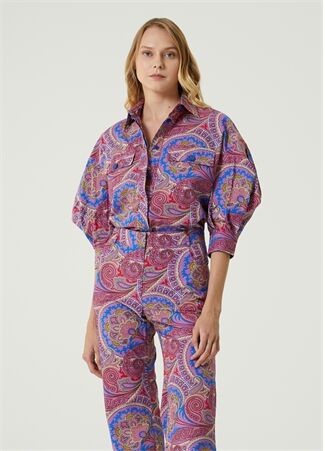 Alexis Kadın Berwyn Şal Desenli Balon Kol Gömlek S EU