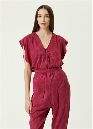 Maksu Kadın Macedonia Pembe V Yaka Jakarlı Bluz S EU