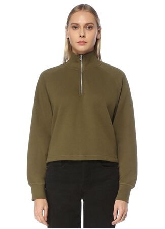 Rag&Bone Kadın Haki Dik Yaka Fermuarlı Sweatshirt S EU