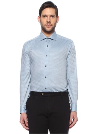 Pal Zileri Erkek Mavi İtalyan Yaka Mikro Desenli Gömlek 39 IT Pal Zileri Erkek Mavi İtalyan Yaka Mikro Desenli Gömlek 39 IT