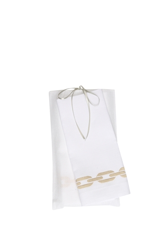 Serenk Beyaz Zincir Nakışlı 4lü Keten Havlu Seti Çok Renkli